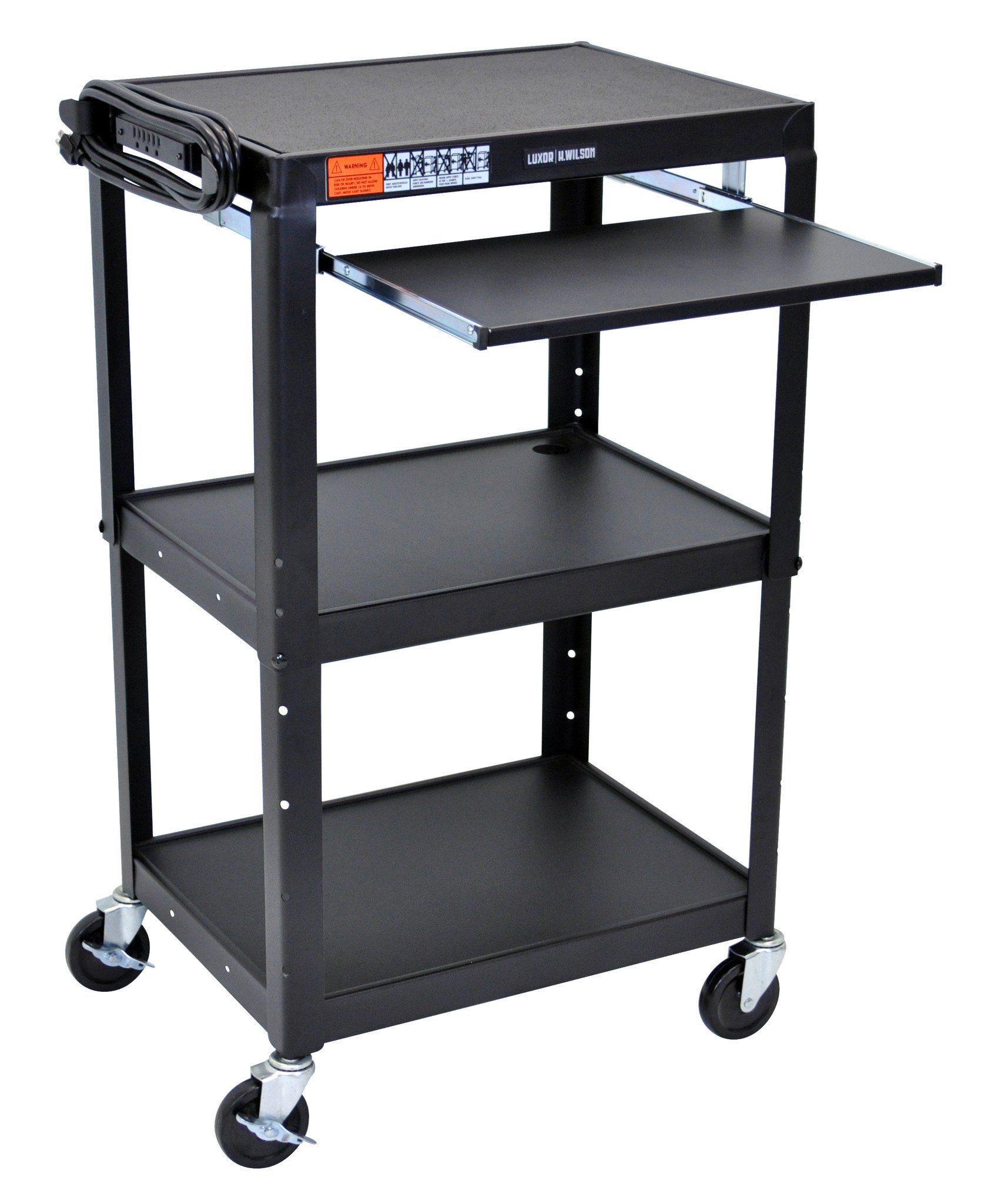 Luxor AVJ42KB - Adj Height Steel Cart With Pullout Keyboard Tray | BNC